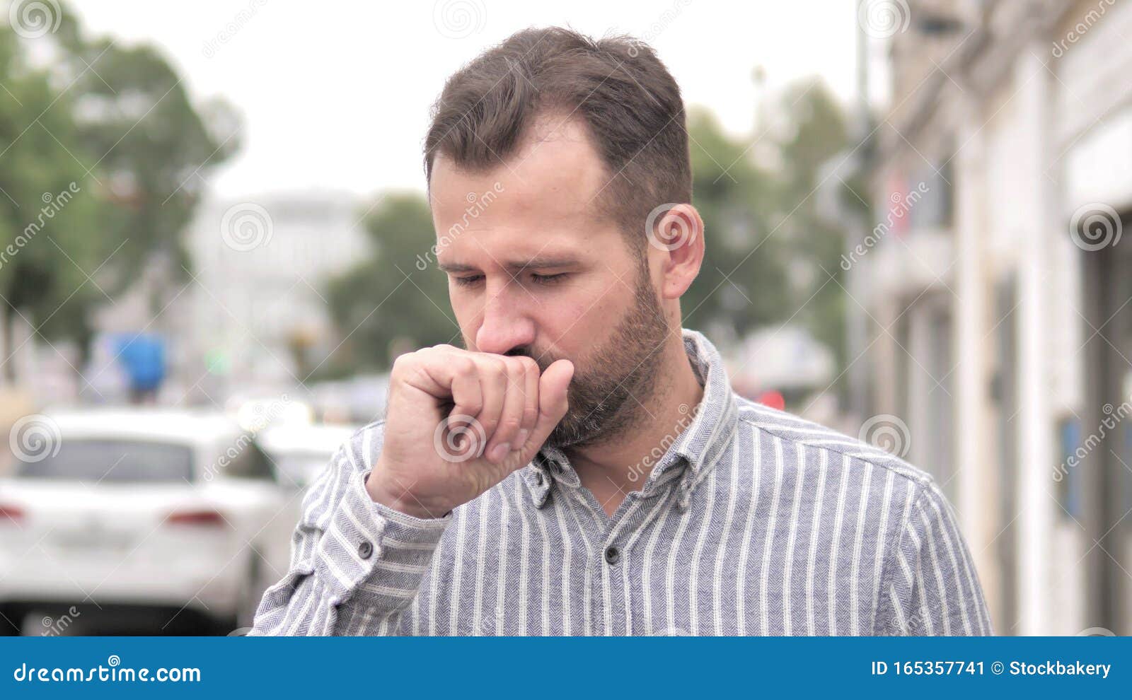 Sick Beard Casual Man Coughing Outdoor Stock Image - Image of symptom ...