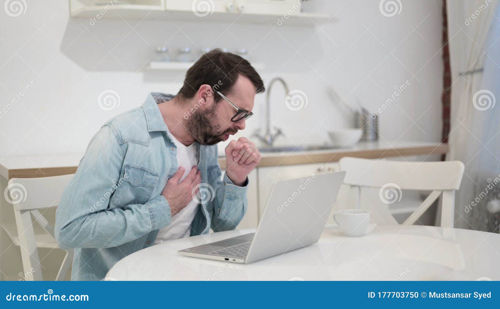 Sick Beard Young Man Coughing Stock Photo - Image of allergy, shivering ...