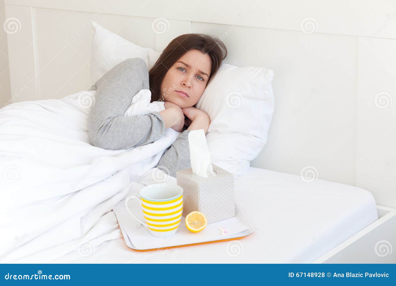 Sick in bed stock photo. Image of expression, health - 67148928