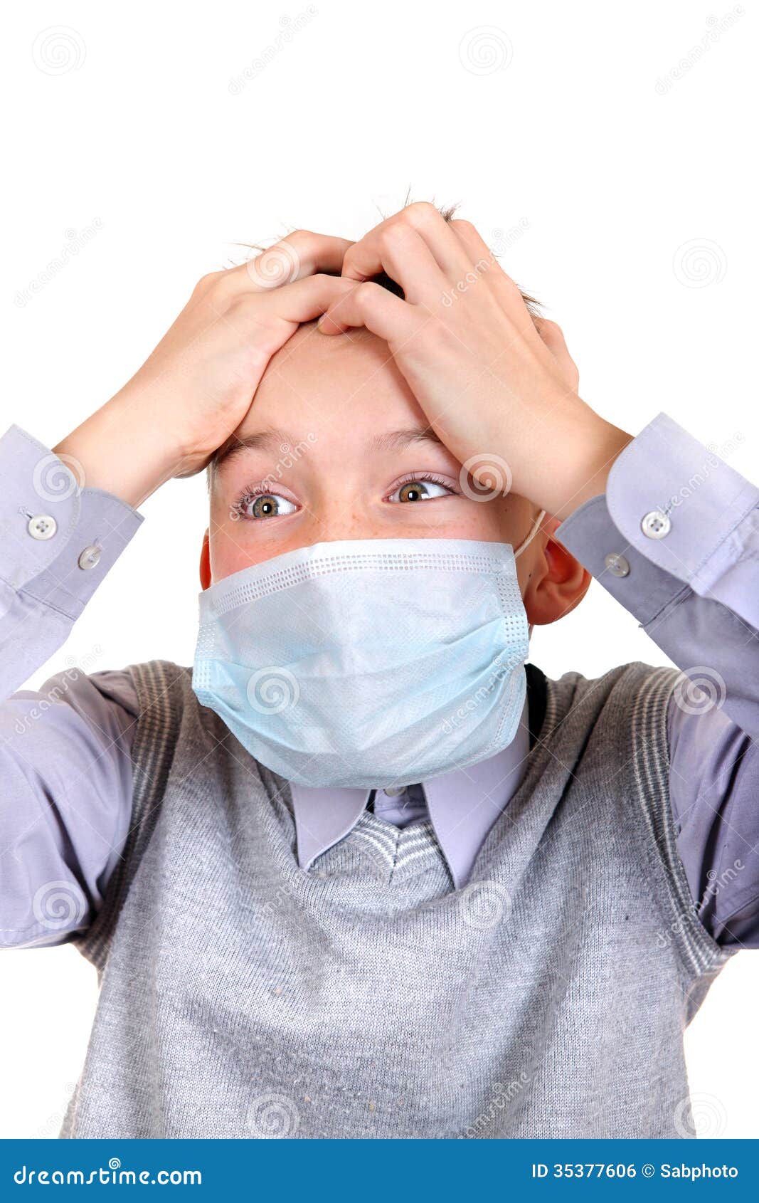 Sick Boy in Flu Mask stock photo. Image of male, face - 35377606
