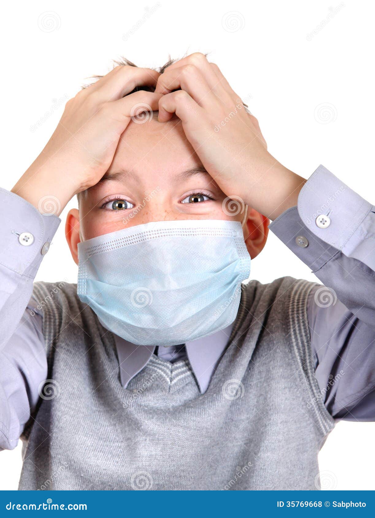 Sick Boy in Flu Mask stock photo. Image of infectious - 35769668
