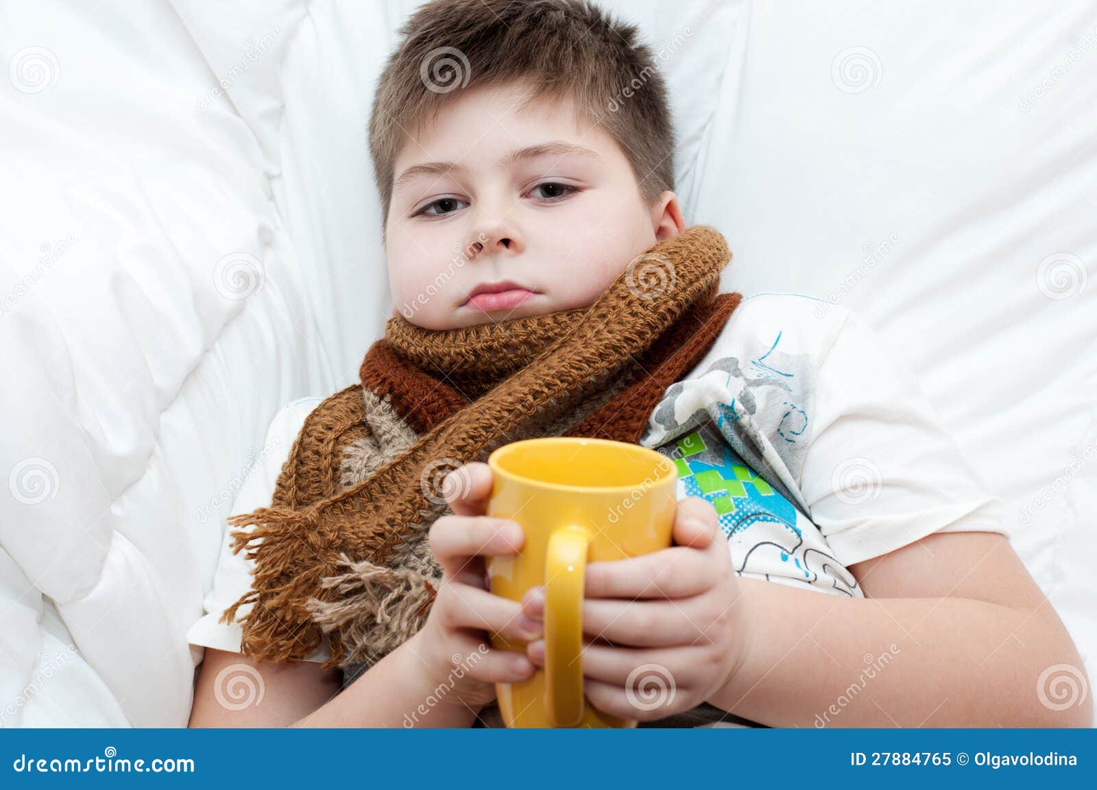 Sick boy lying in bed stock image. Image of throat, fever - 27884765