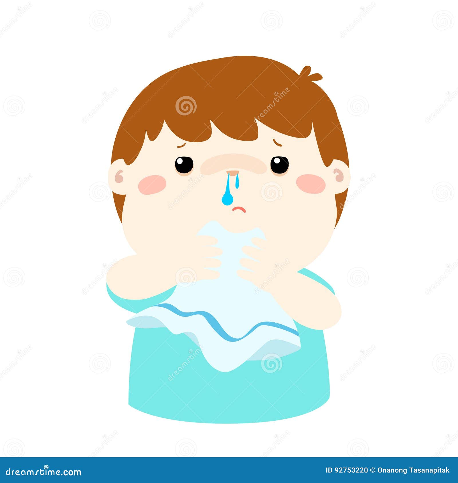 Sick boy runny nose . stock vector. Illustration of unwell - 92753220