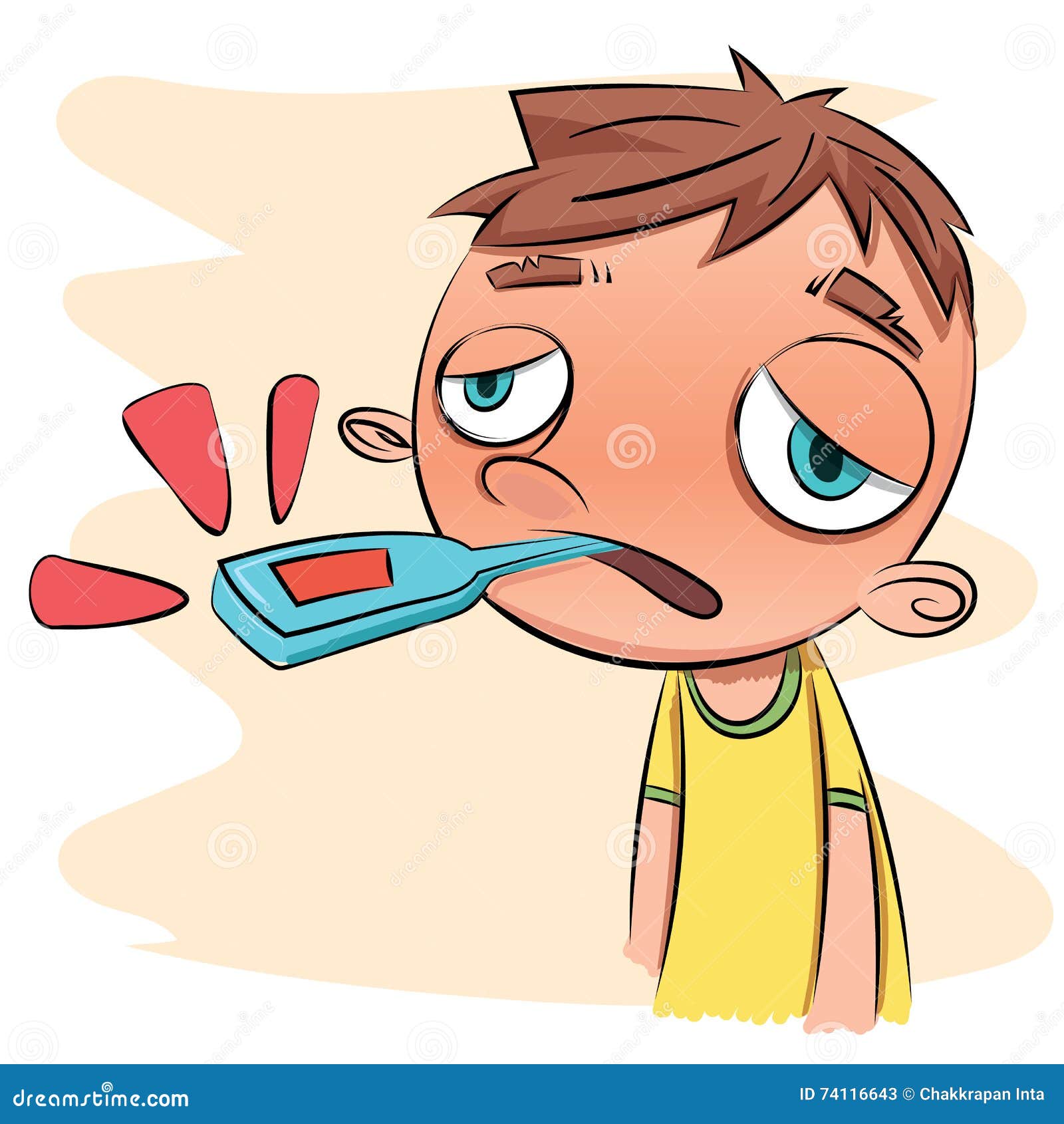 Sick boy with thermometer stock vector. Illustration of patient - 74116643
