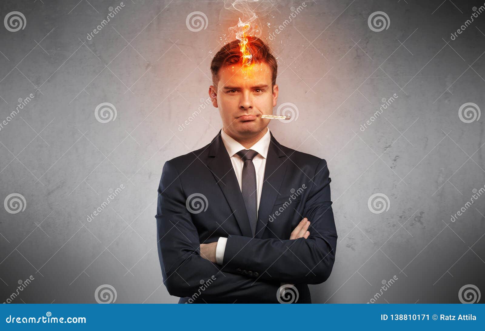 Sick Businessman with Burning Head Concept Stock Image - Image of pain ...