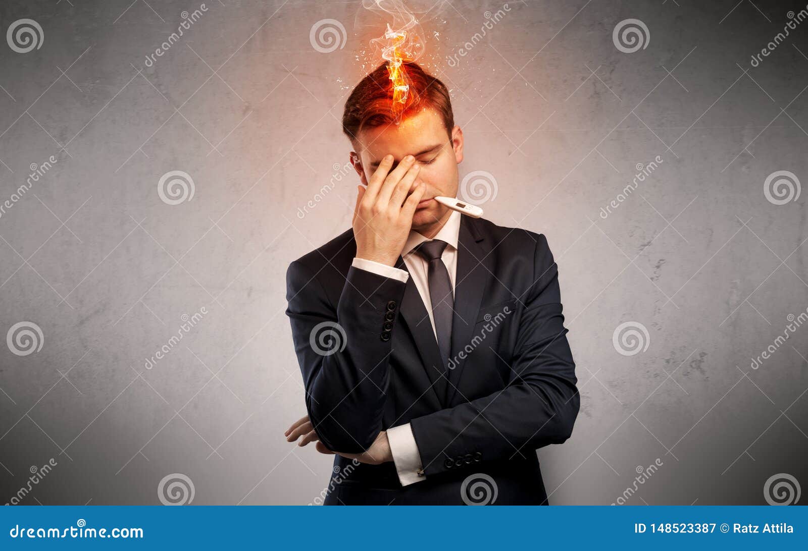 Sick Businessman with Burning Head Concept Stock Image - Image of ...