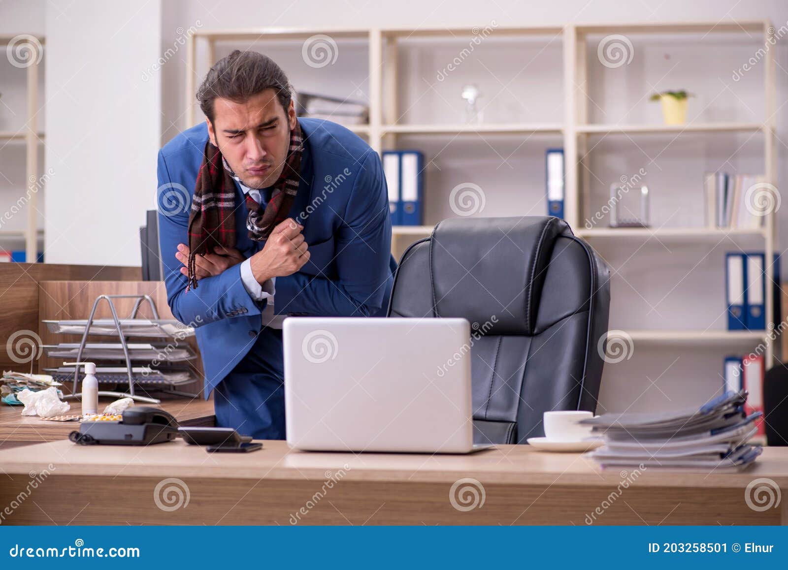 Young Sick Businessman Employee Suffering at Workplace Stock Image ...