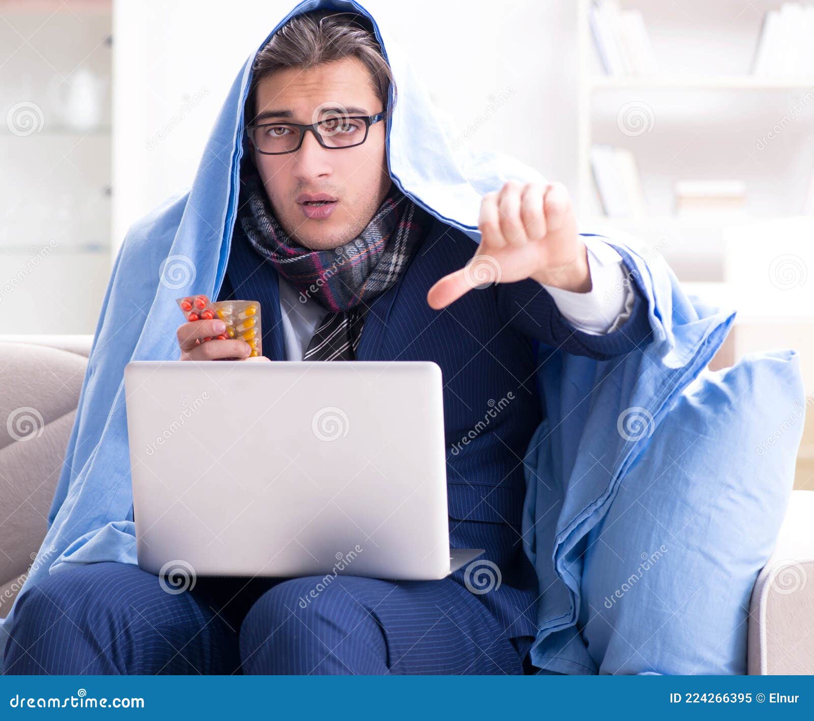 Sick Businessman Working from Home Due To Flu Sickness Stock Image ...