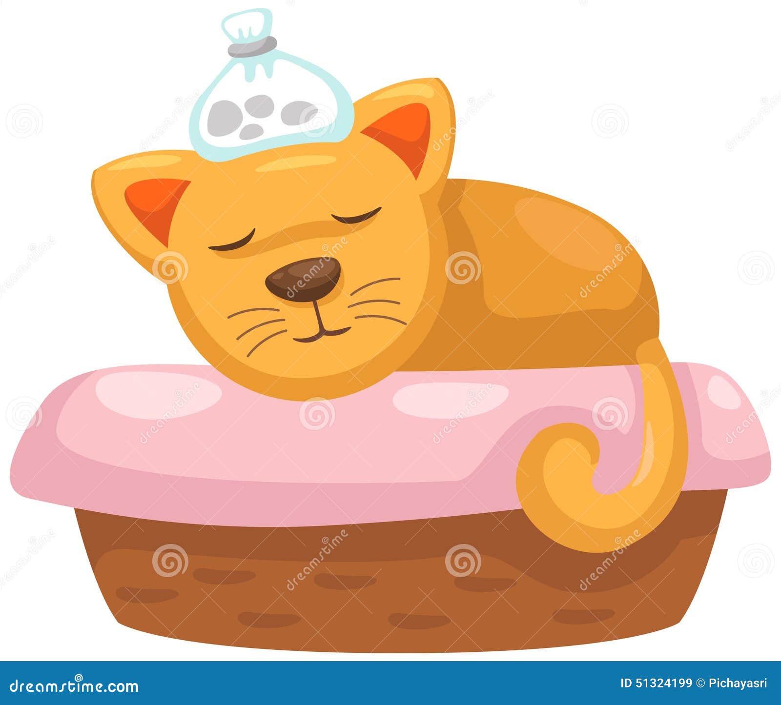 Sick cat in the basket stock vector. Illustration of drawing - 51324199