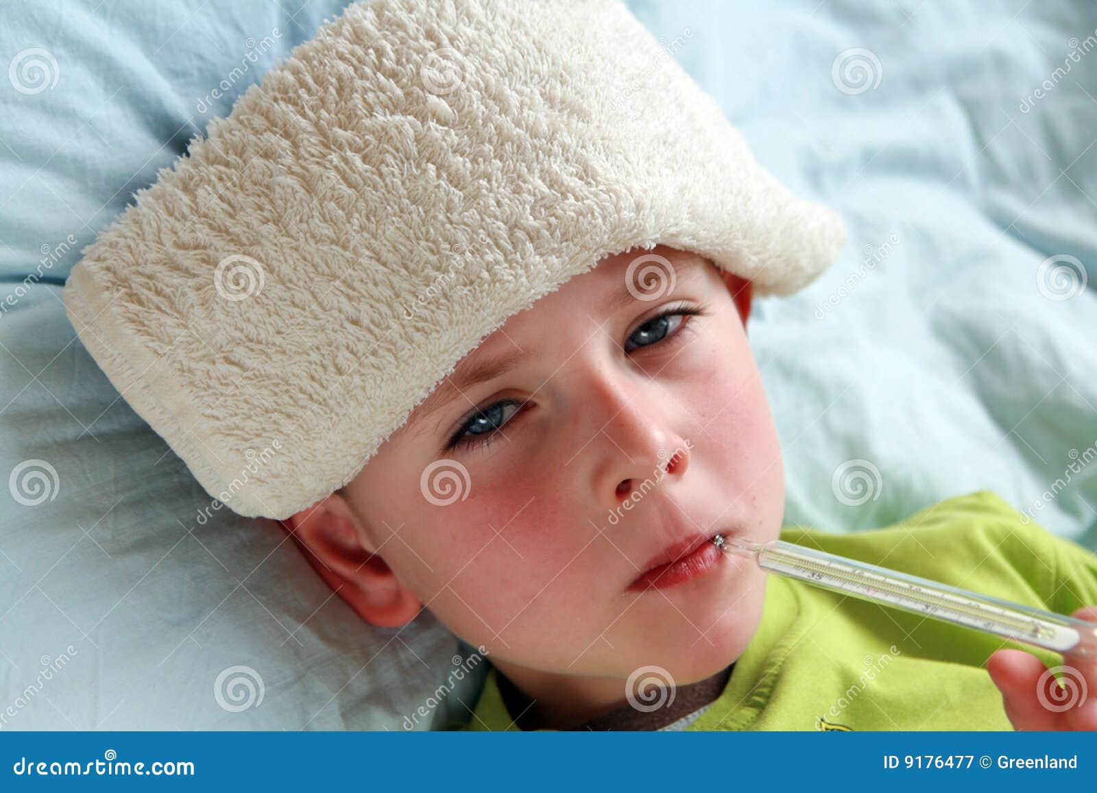 Sick child stock image. Image of lying, health, bedspread - 9176477