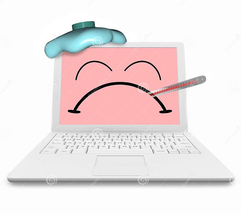 Sick Computer - Virus Infected and Unhappy Stock Illustration ...