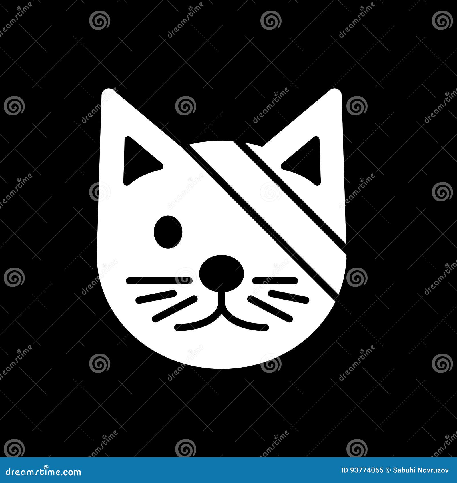 Sick Cute Cat Simple Vector Icon. Black and White Illustration of ...