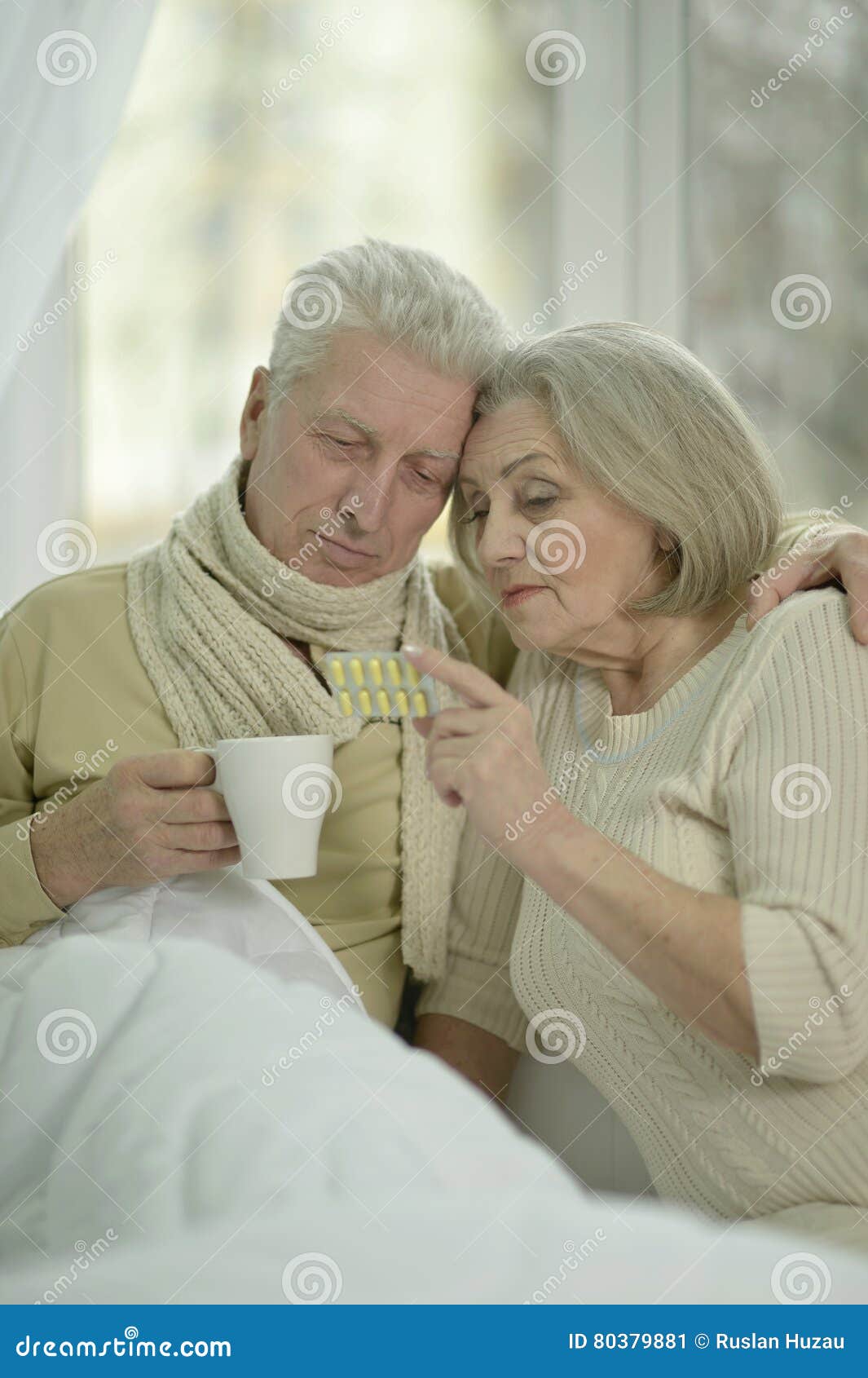 Sick elderly couple in bed stock image. Image of portrait - 80379881