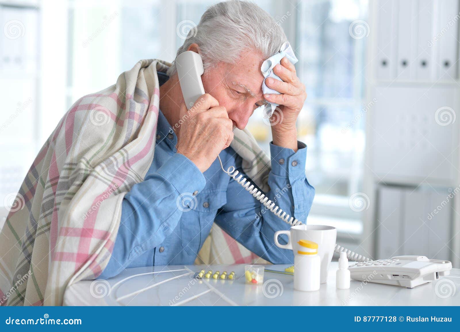 Sick Elderly Man Calling by Phone Stock Photo - Image of elderly ...