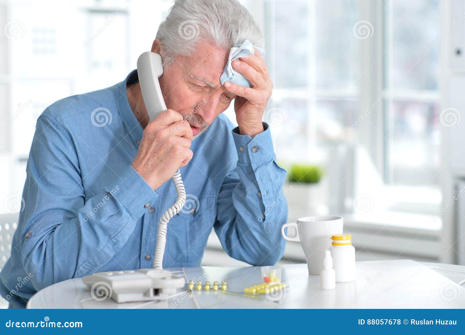 Sick Elderly Man Calling by Phone Stock Photo - Image of medical ...