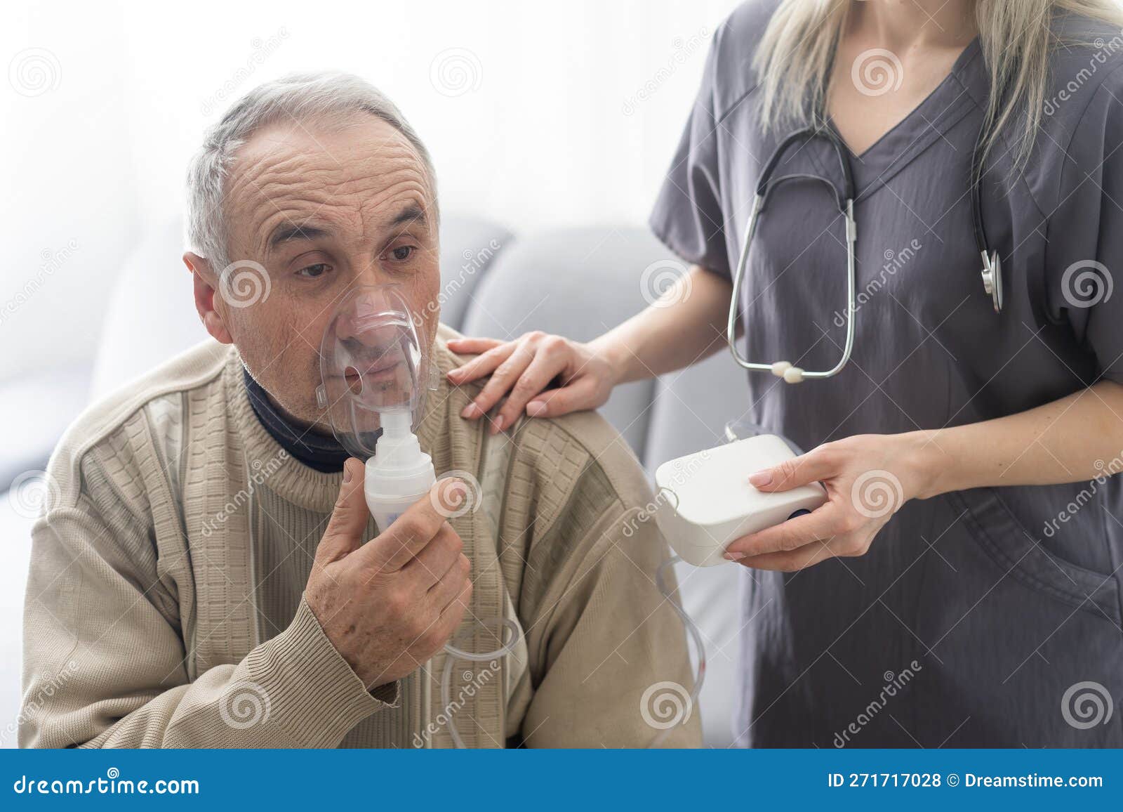 Sick Elderly Man Makes Inhalation. Stock Photo - Image of taking ...