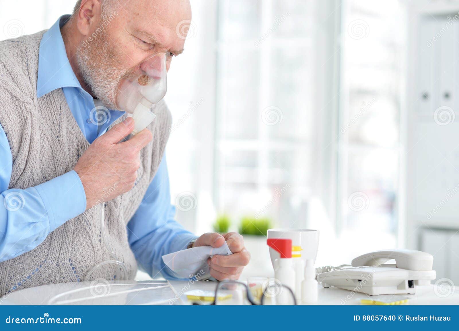 Sick Elderly Man Makes Inhalation Stock Photo - Image of asthmatic ...