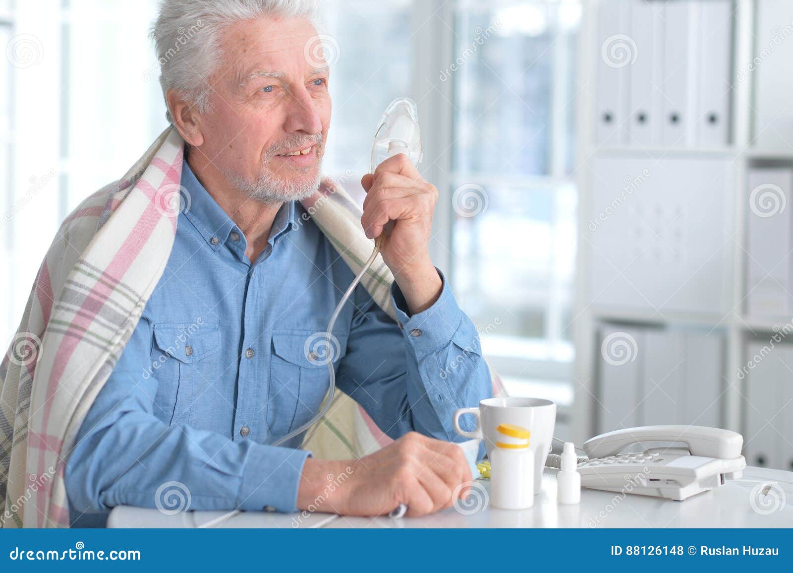 Sick Elderly Man Makes Inhalation Stock Photo - Image of medicare ...