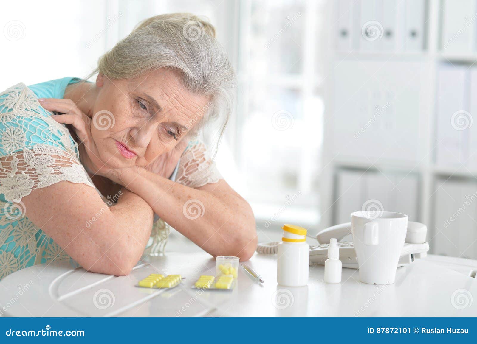 Sick Elderly Woman with Medication Stock Image - Image of mature ...
