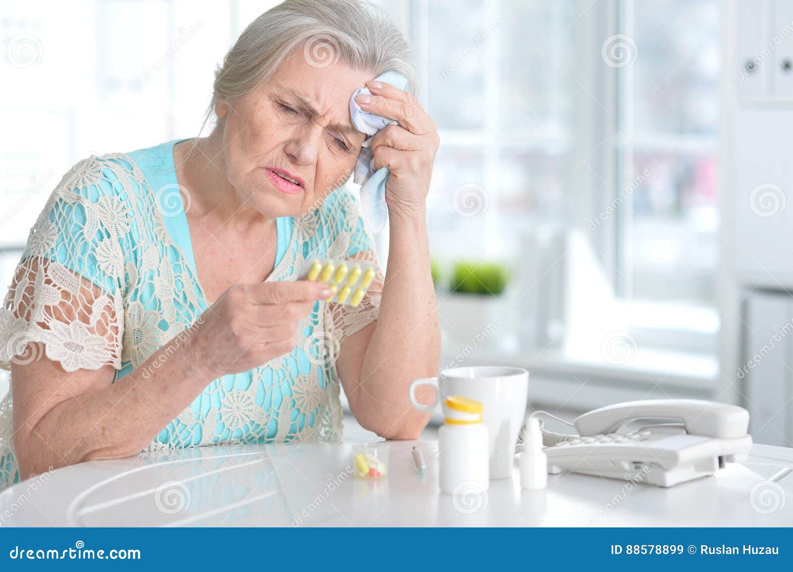 Sick Elderly Woman with Medication Stock Image - Image of retired ...
