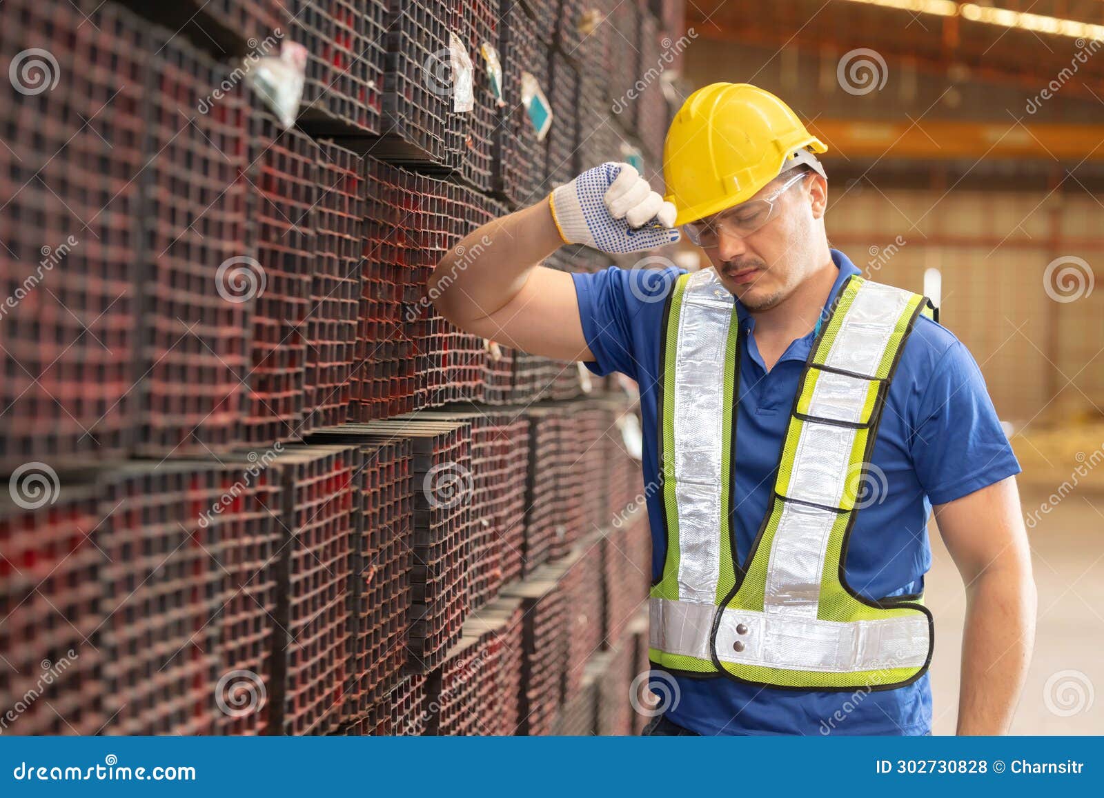 Sick Engineer Worker Touch His Forehead with Dizziness Symtom Stock ...