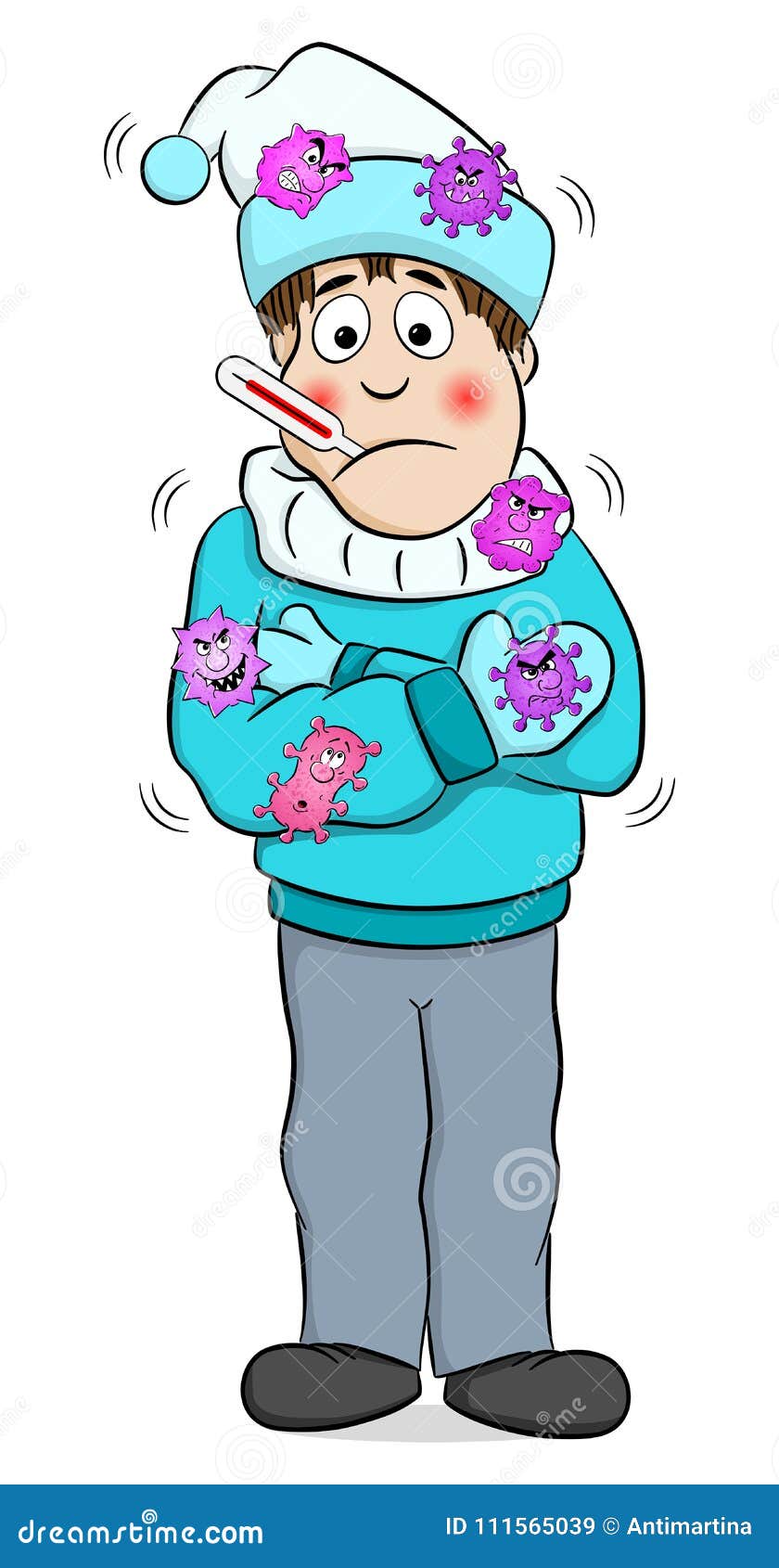 Freezing Man Cartoon Character Rubbing Hands Blowing Into Palms Trying ...