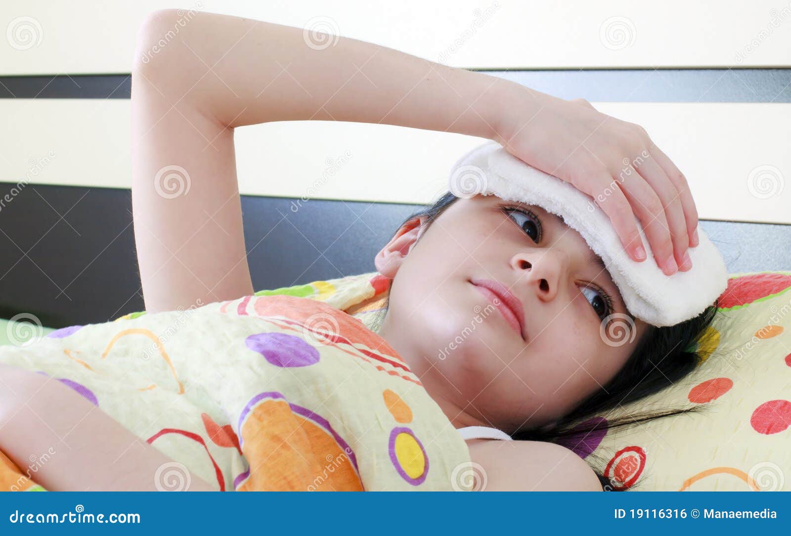 Sick girl in bed stock photo. Image of illness, cute - 19116316