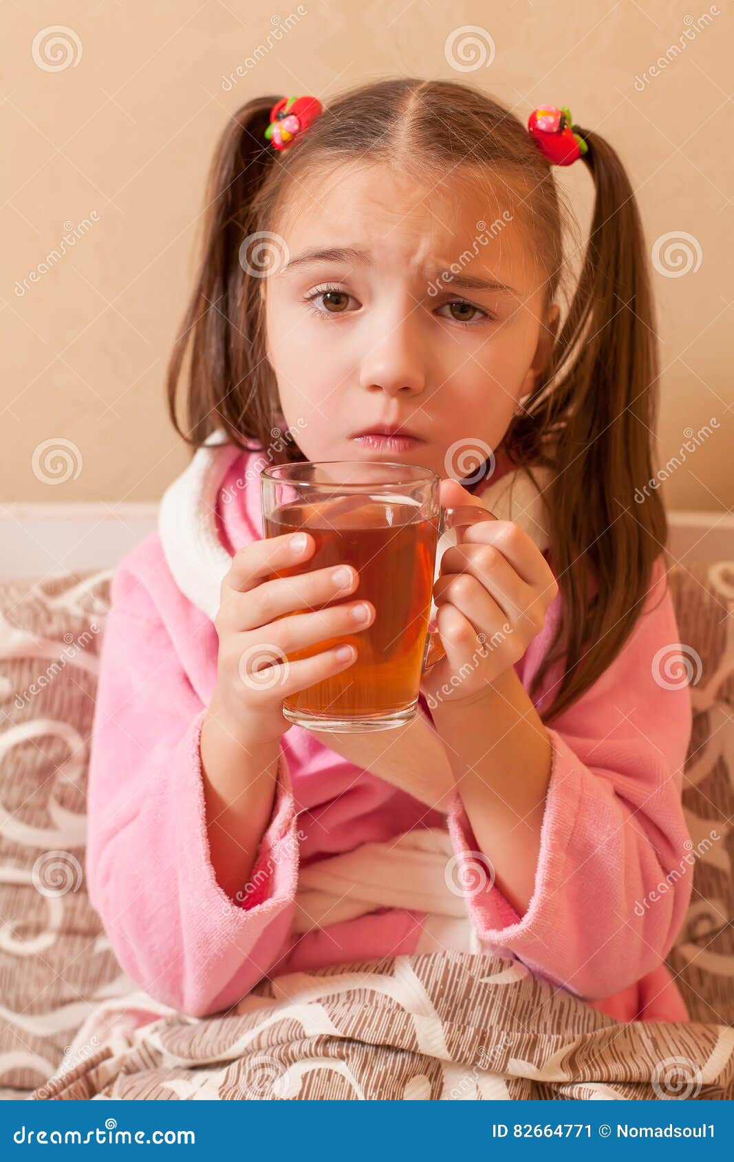 Sick Girl Has Drink Hot Tea. Stock Image - Image of influenza, illness ...