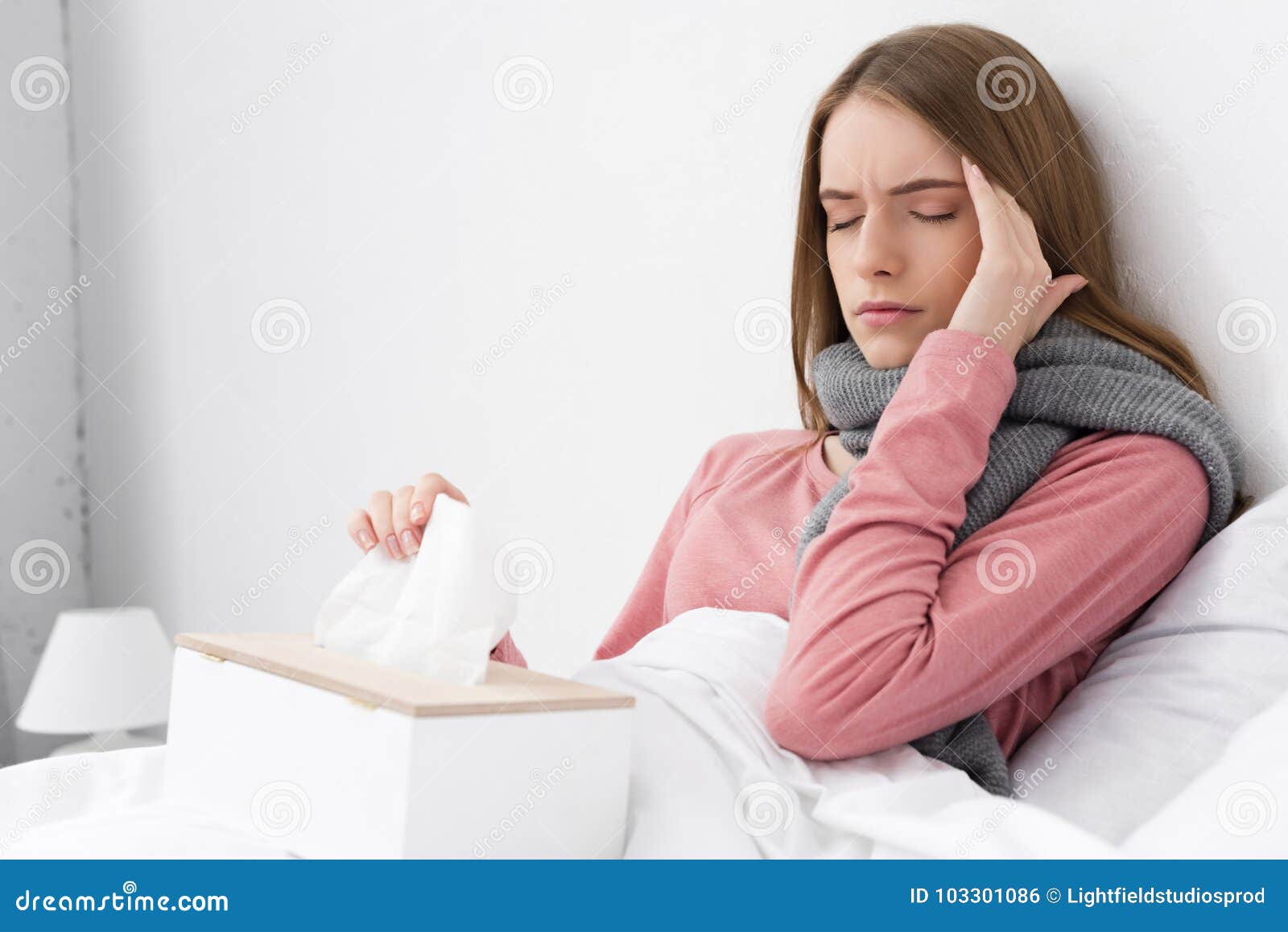 Sick girl with headache stock photo. Image of person - 103301086
