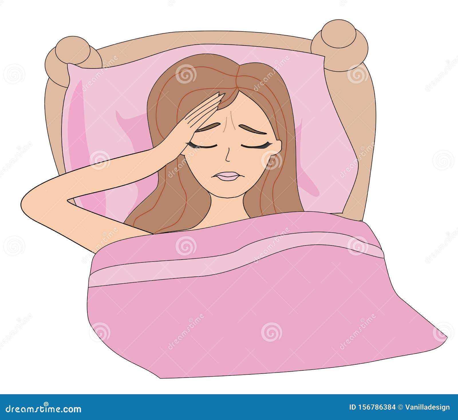 Sick Girl Lying In Bed Stock Vector Illustration Of Fever 156786384