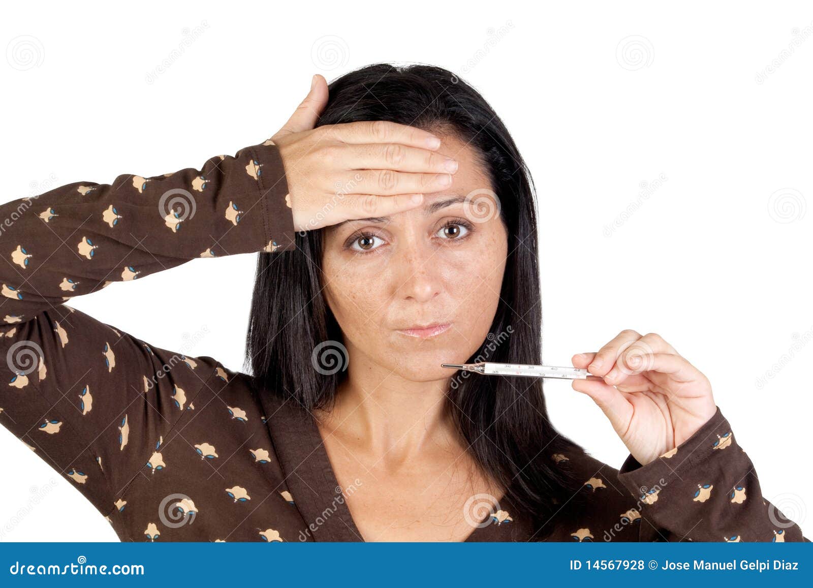 Sick girl with thermometer stock photo. Image of female - 14567928