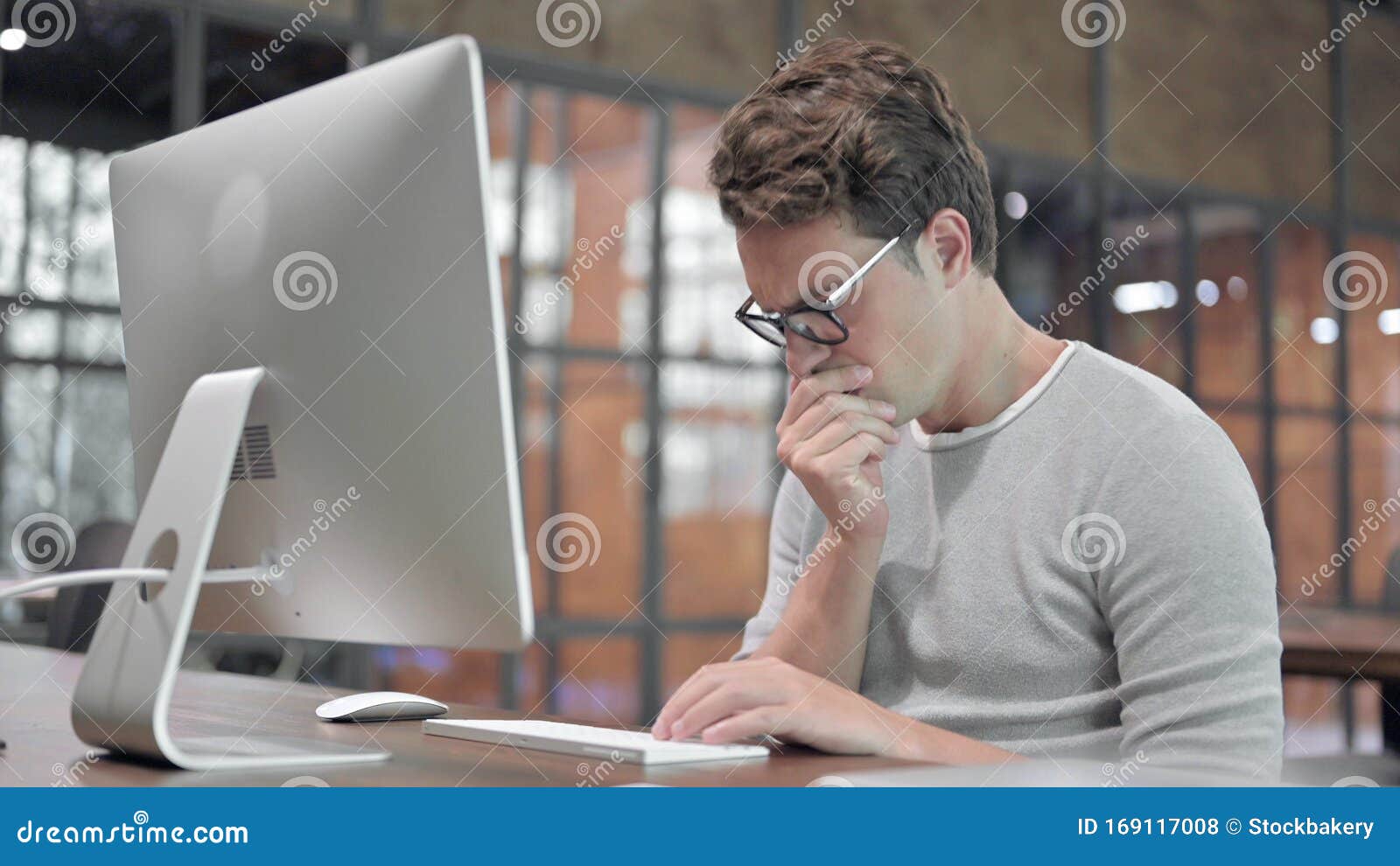 Sick Guy Having Coughing while Working on Computer Stock Photo - Image ...