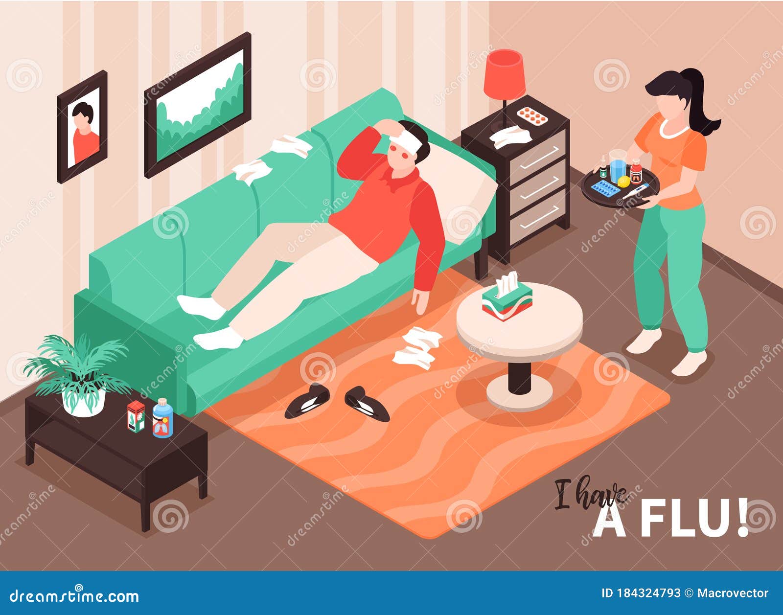 Sick at Home Composition stock vector. Illustration of cold - 184324793