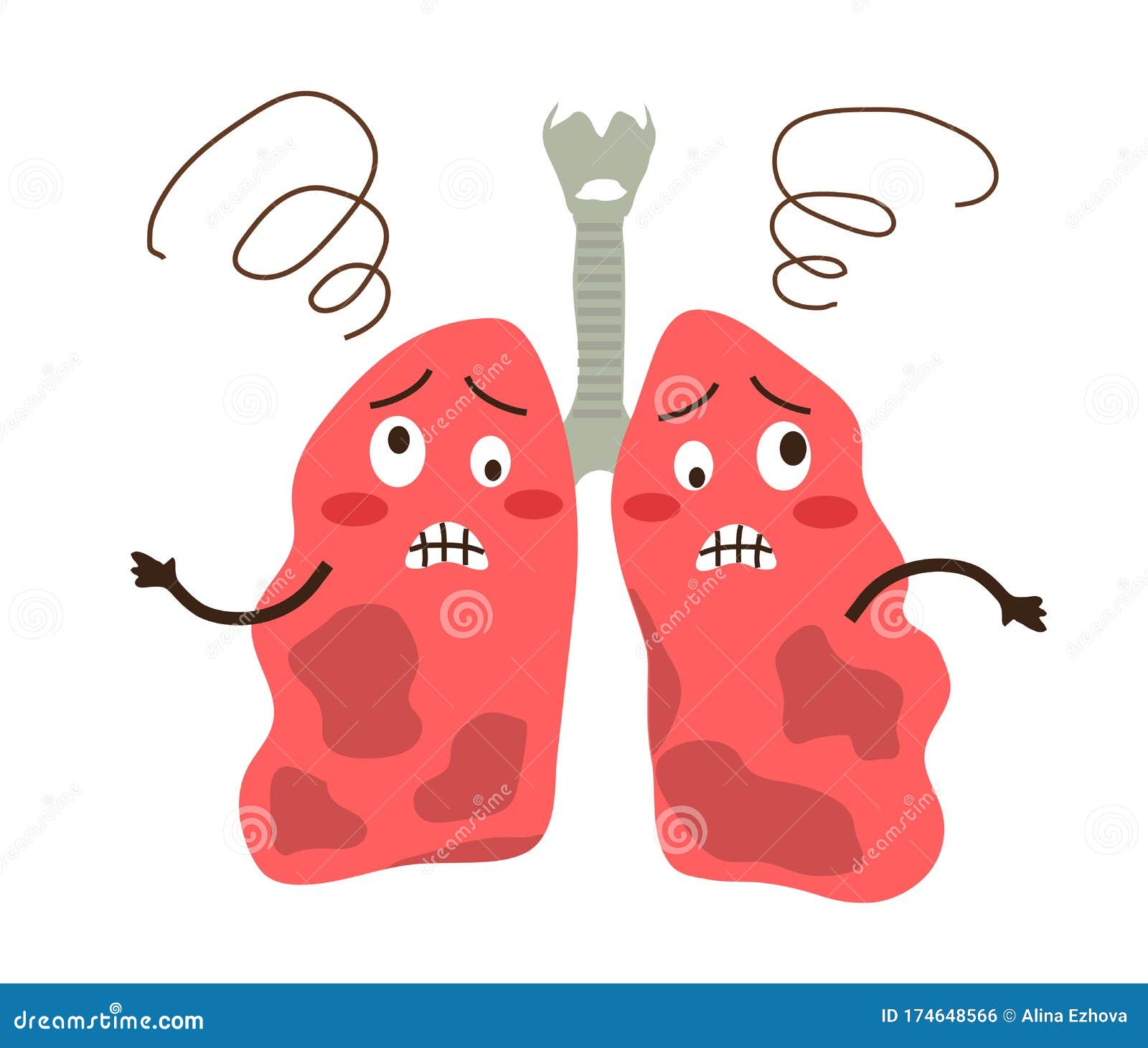 Sick Human Lungs on a White Background. Cartoon Stock Vector ...