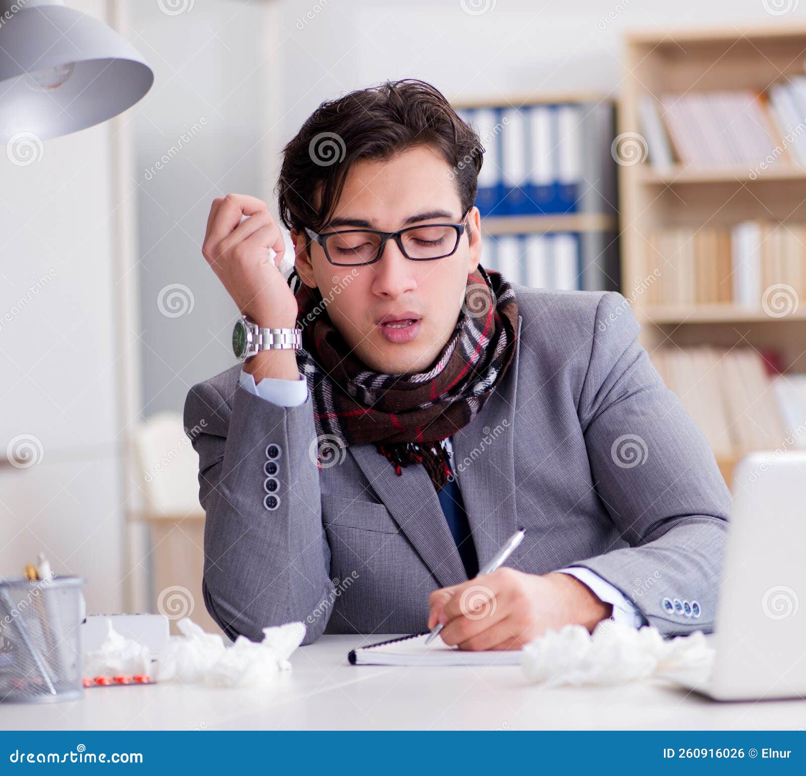 Sick Ill Businessman in the Office Stock Photo - Image of nose, allergy ...