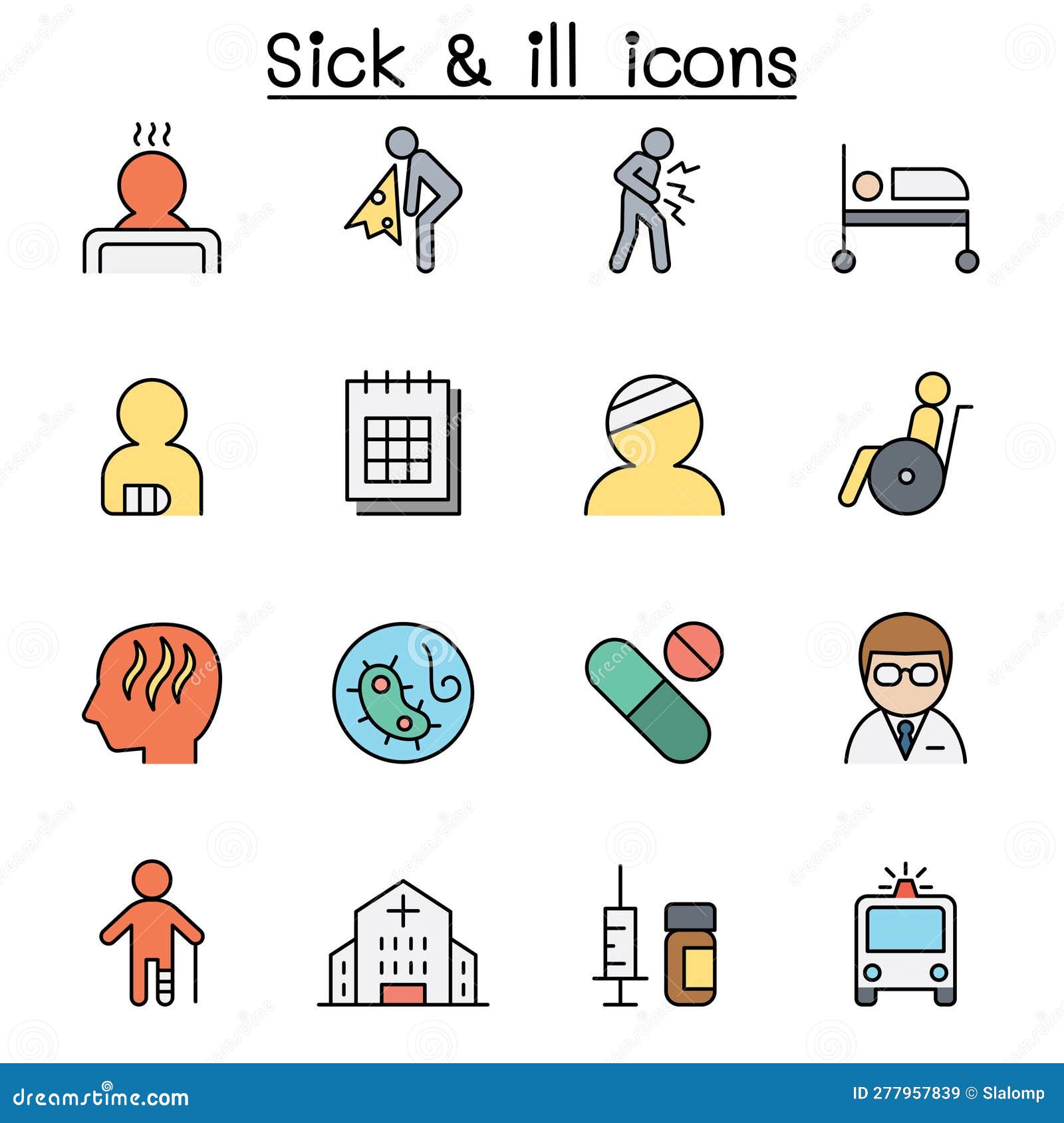Sick and Ill Color Line Icon Set Vector Illustration Graphic Design ...