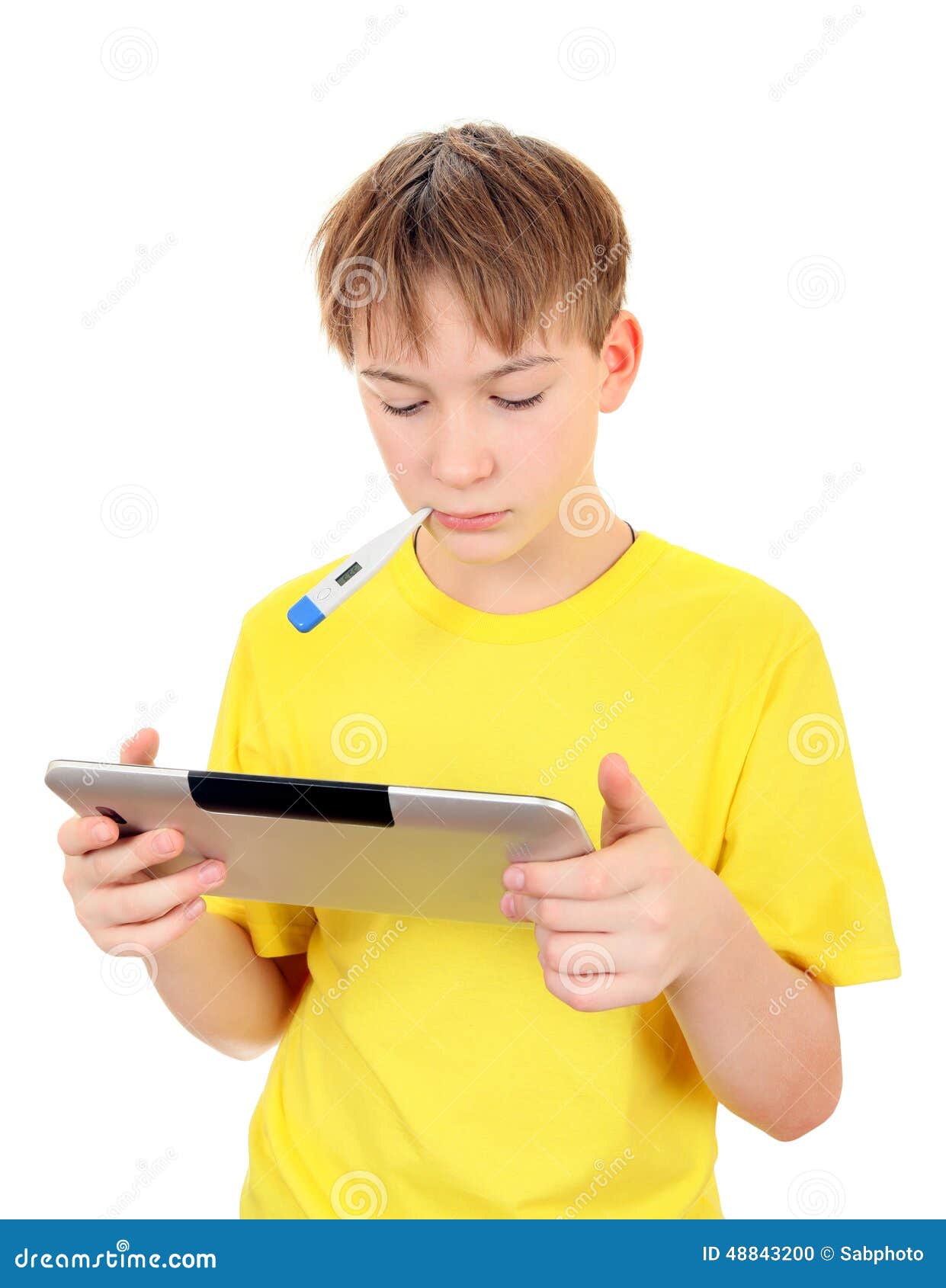 Sick Kid with Tablet stock photo. Image of schoolboy - 48843200
