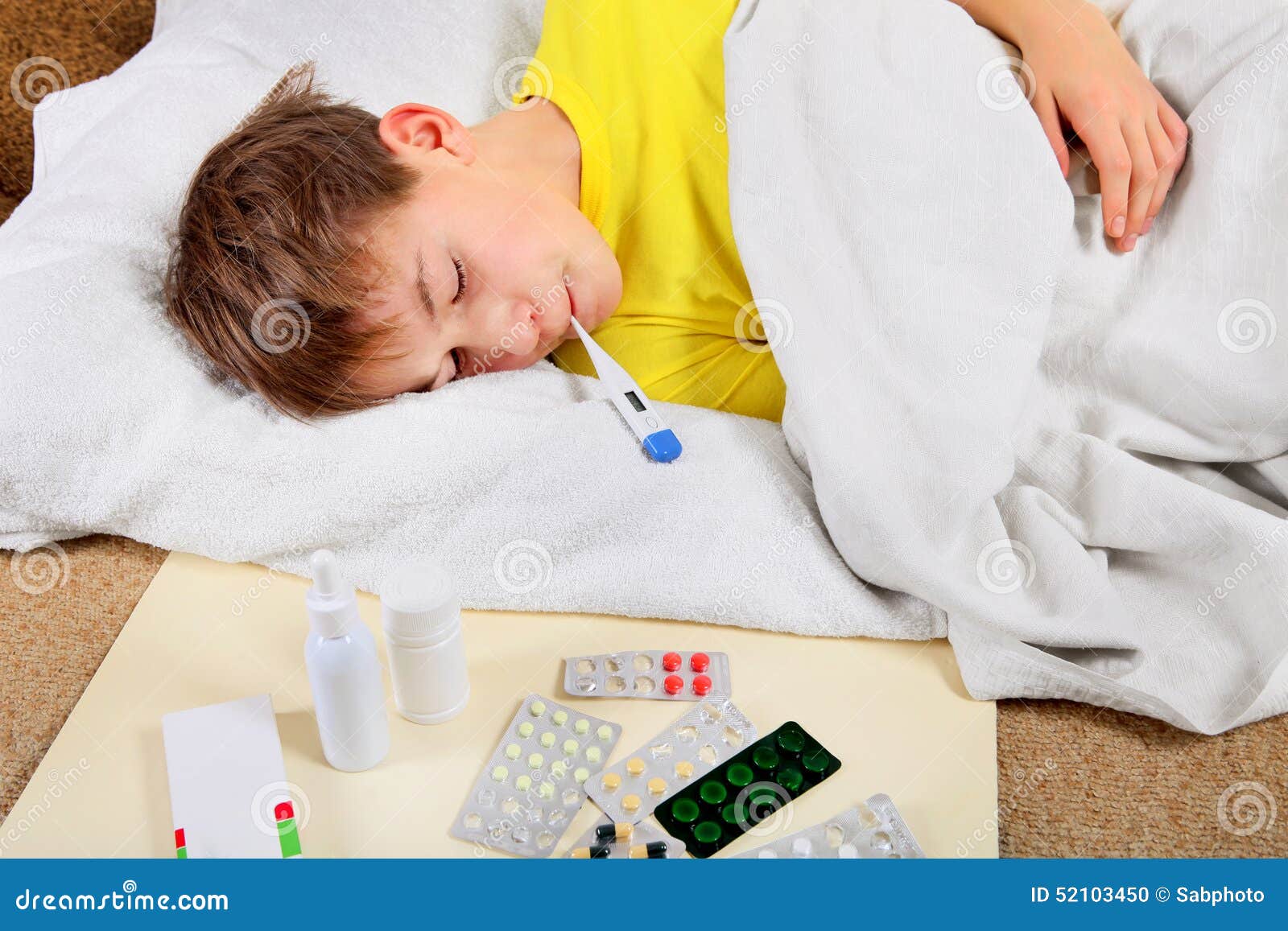 Sick Kid stock photo. Image of cute, pitiful, home, diseased - 52103450