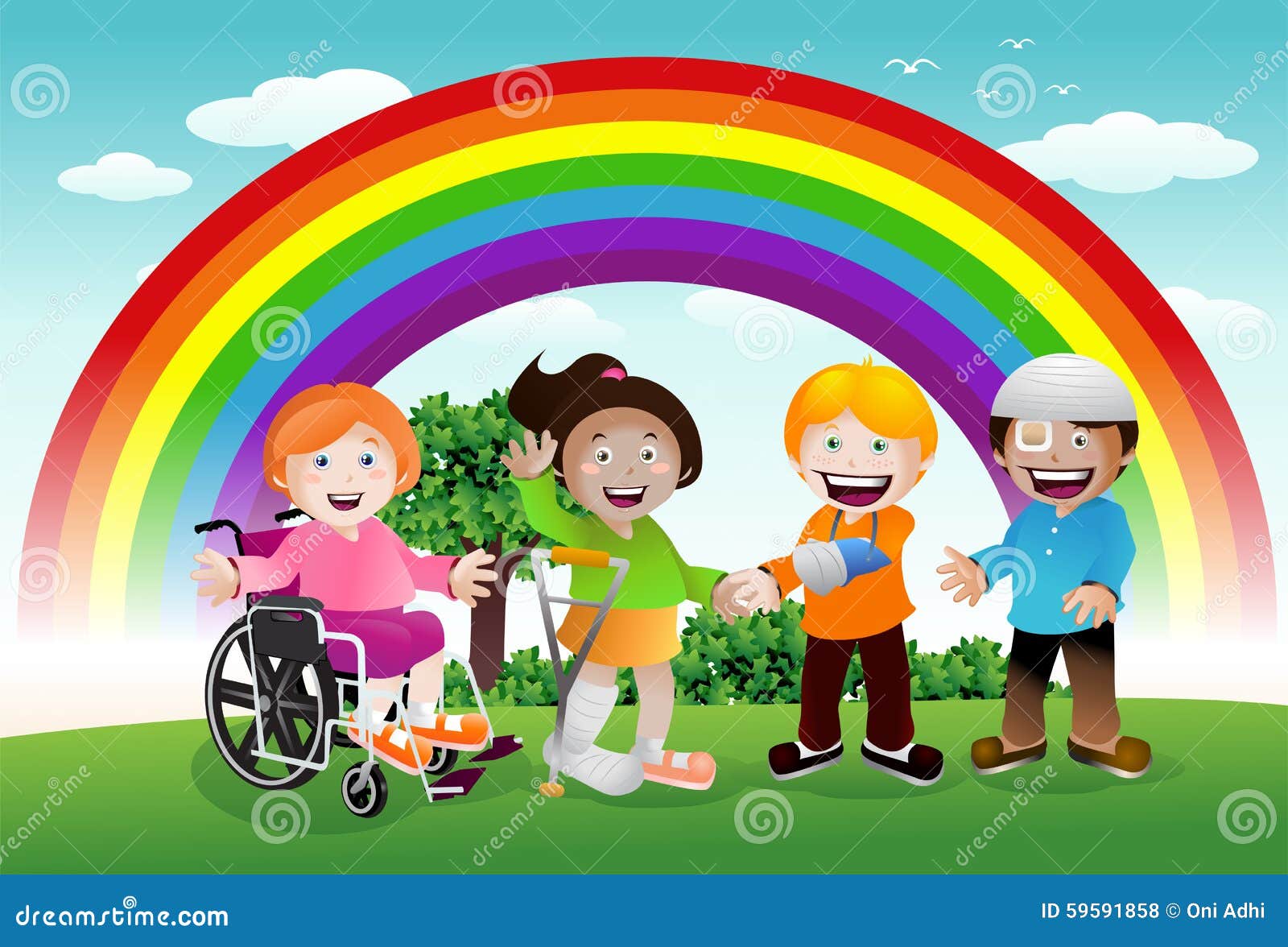 Sick kid under the rainbow stock illustration. Illustration of bandage ...