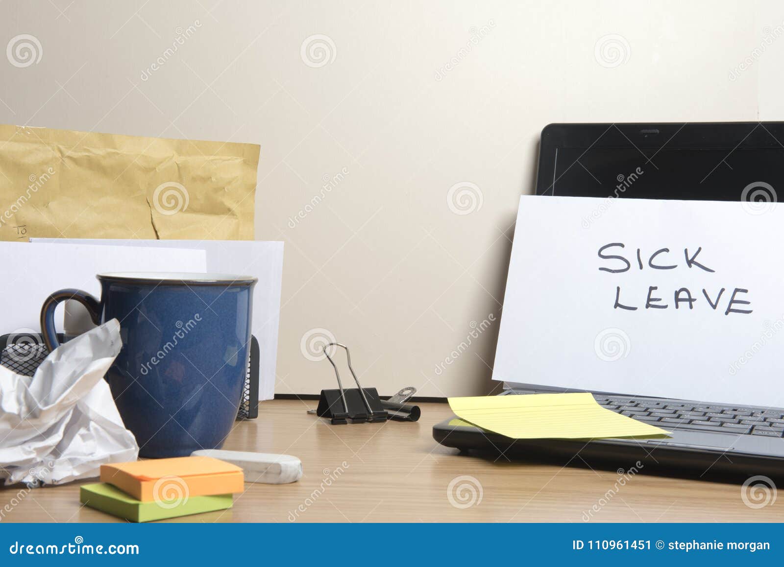 Sick Leave Message Left on a Messy Office Desk Stock Image - Image of ...