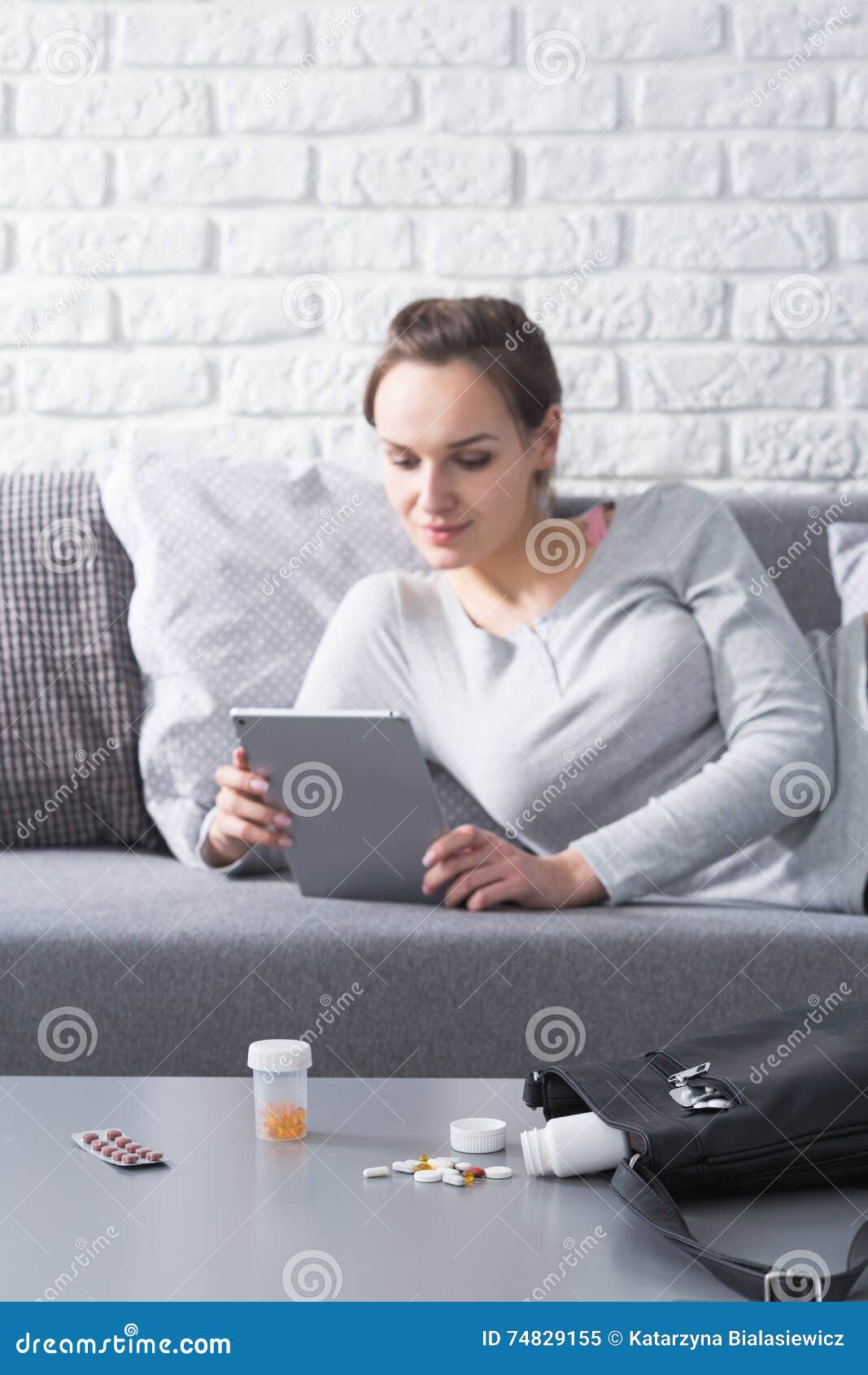 On sick leave stock image. Image of medicals, pills, sofa - 74829155