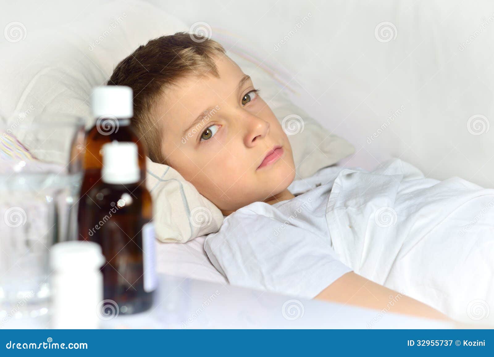 Sick little boy in the bed stock image. Image of resting - 32955737
