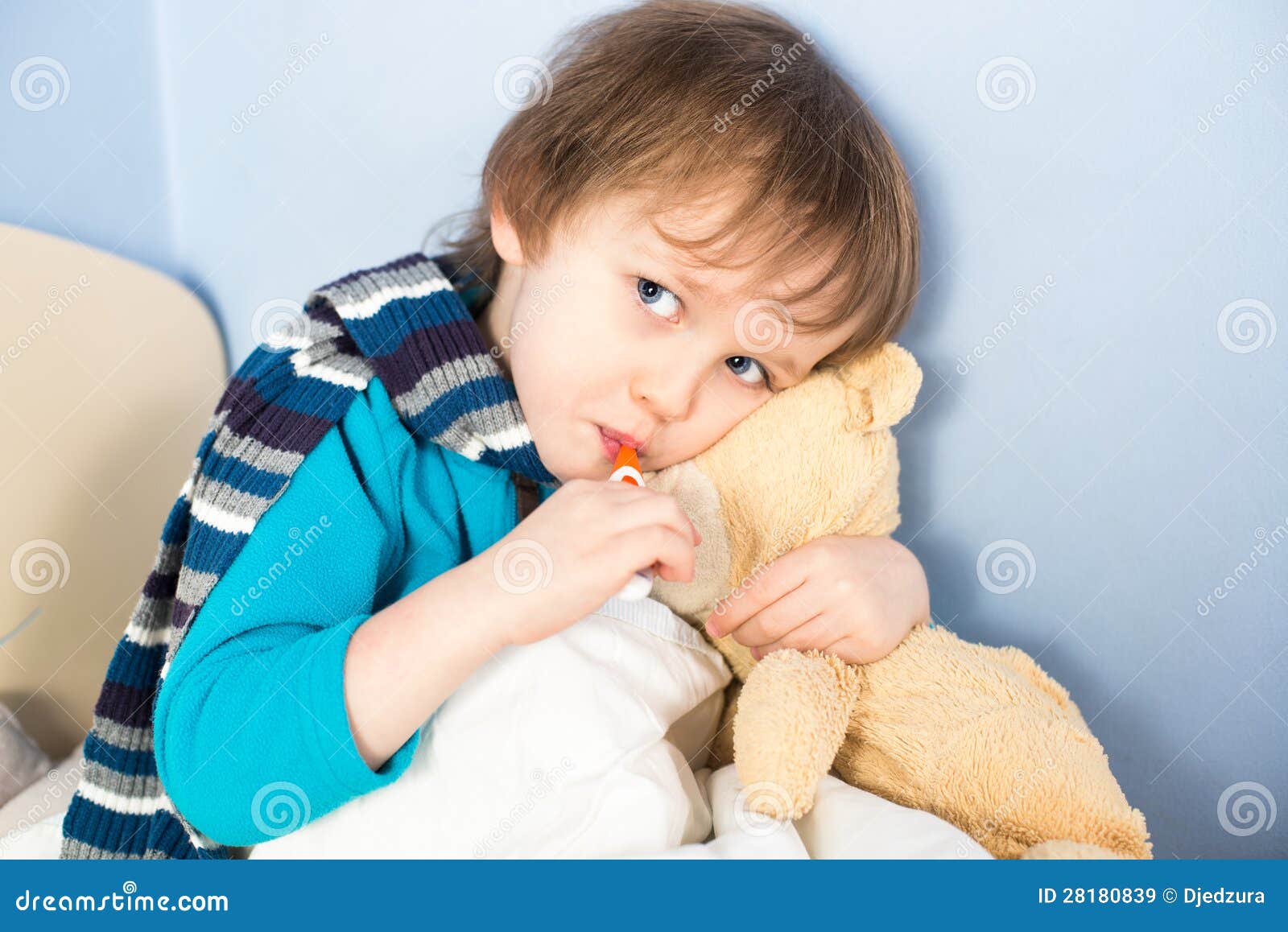 Sick Little Boy Checking His Body Temperature Royalty-Free Stock Photo ...