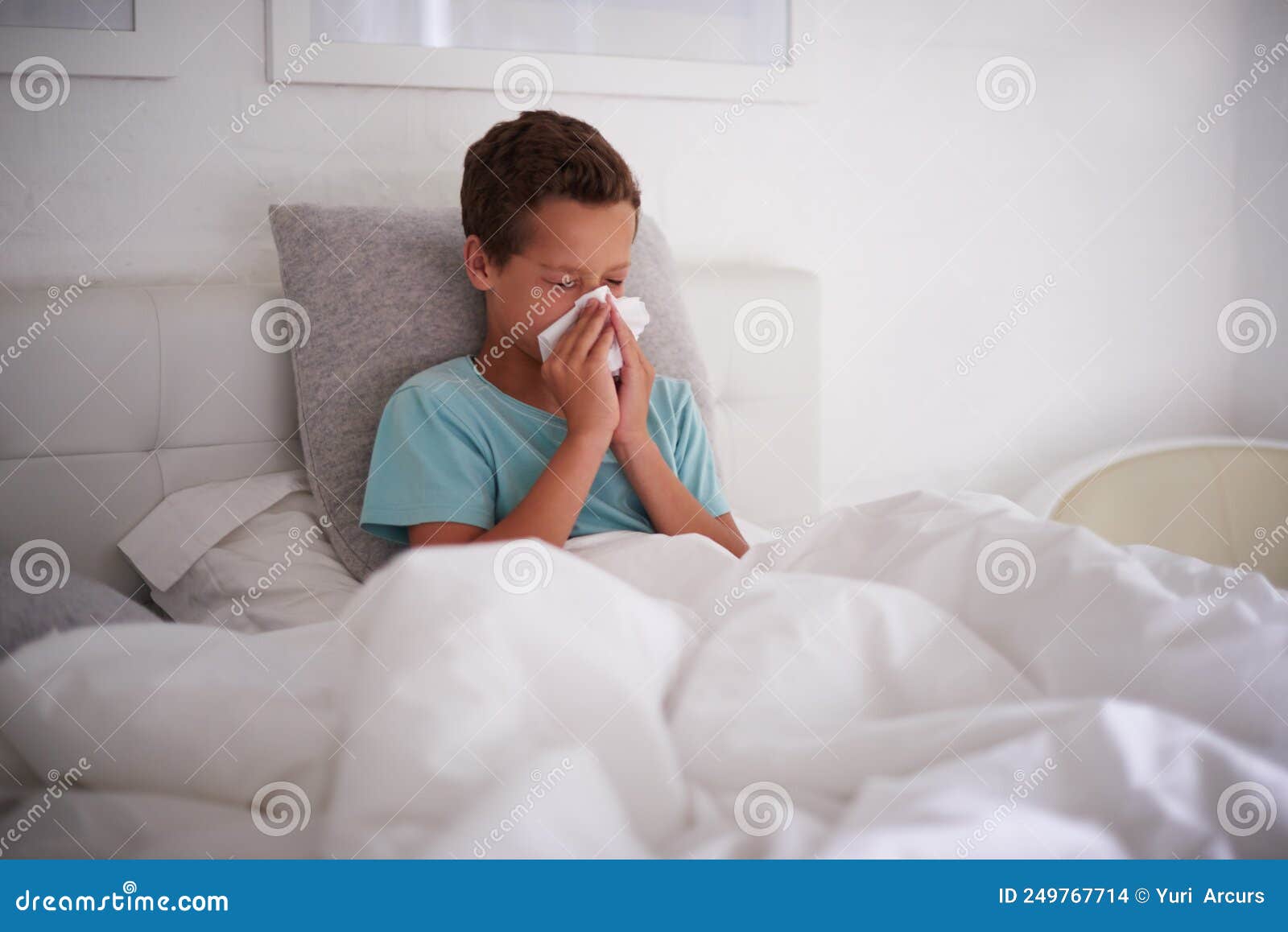 Someones Got the Sniffles. a Sick Little Boy at Home. Stock Photo ...