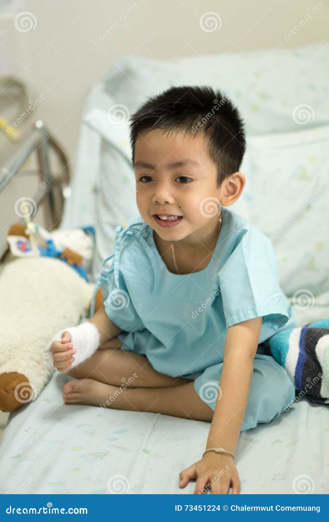 A Sick Little Boy in Hospital Bed. Stock Photo - Image of lying ...