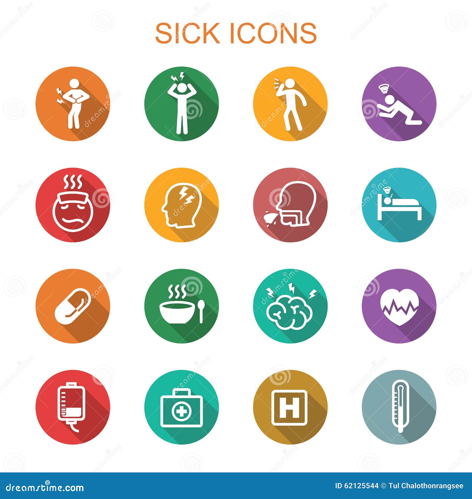 Sick Long Shadow Icons Stock Vector - Image: 62125544