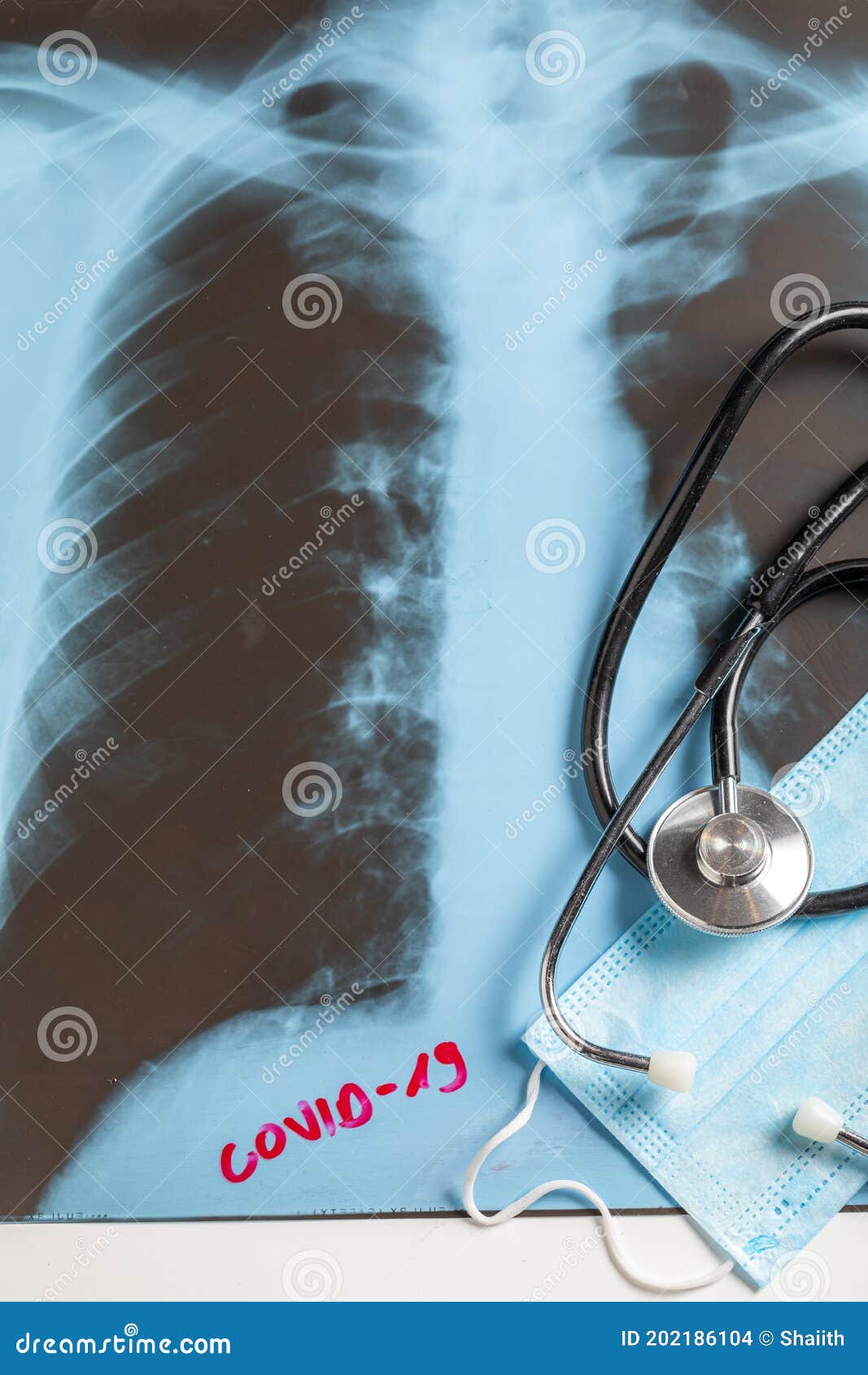 Sick Lungs X-ray, Protective Mask and Stethoscope Stock Photo - Image ...