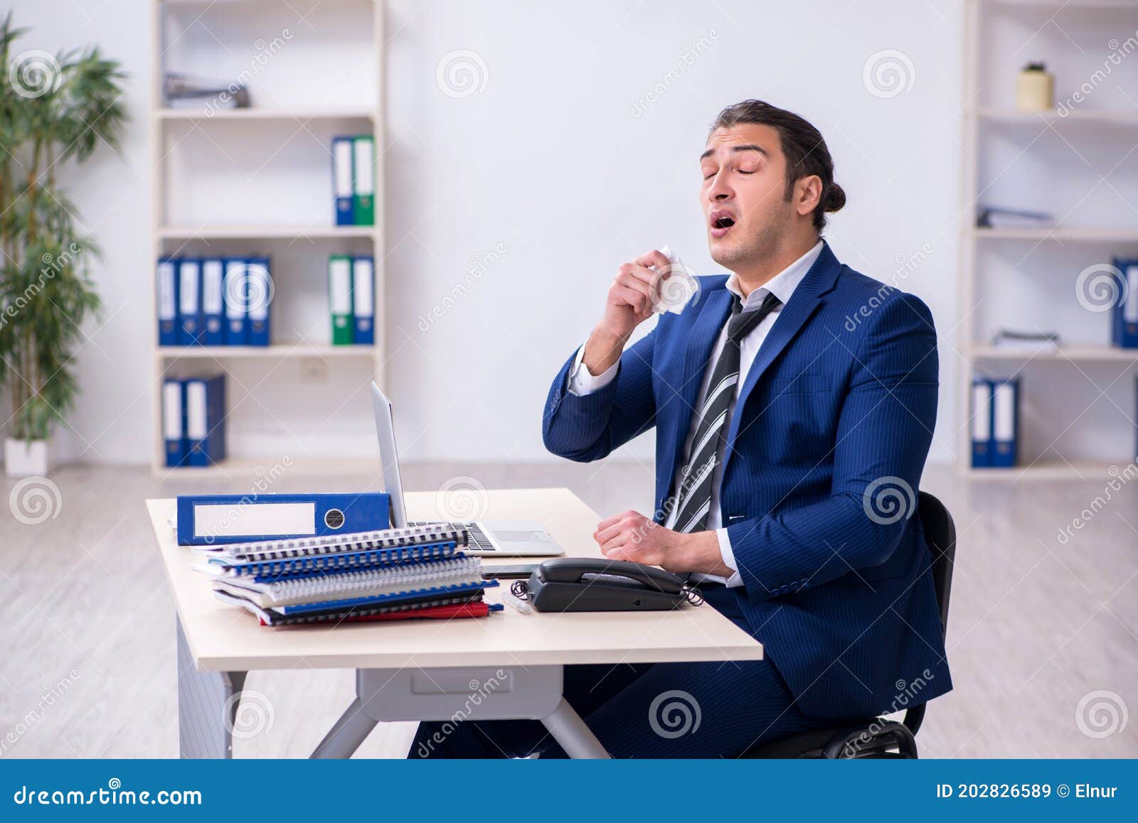 Sick Male Employee Suffering at Workplace Stock Image - Image of busy ...