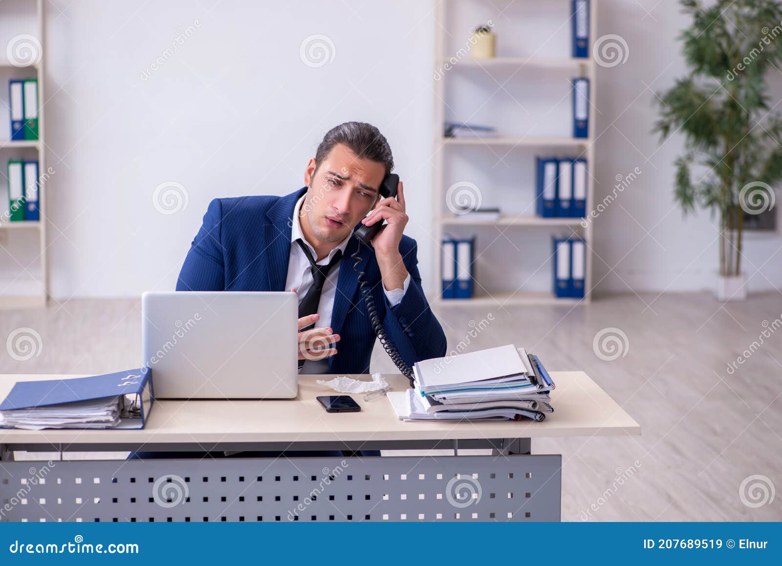 Sick Male Employee Suffering at Workplace Stock Image - Image of fever ...