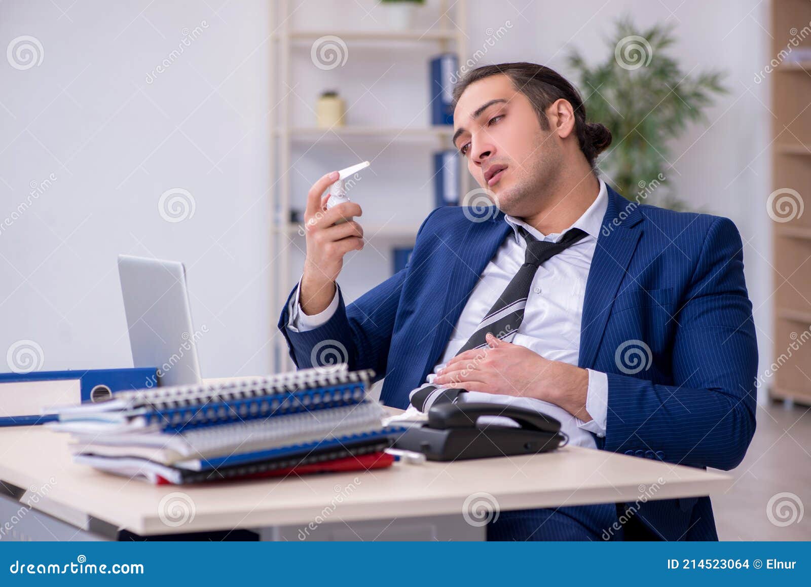 Sick Male Employee Suffering at Workplace Stock Photo - Image of ...